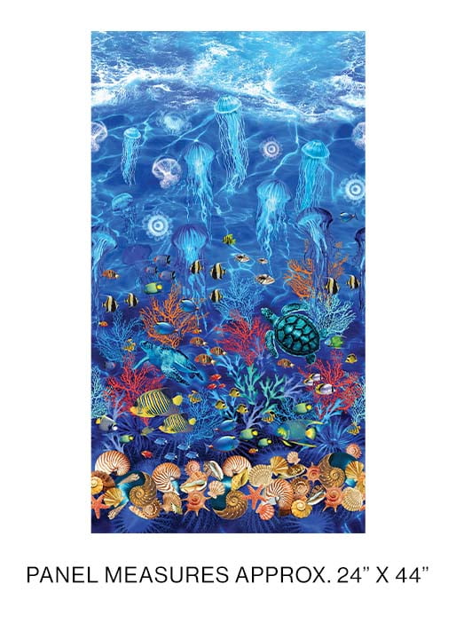 24" X 44" Panel Oceana Fish Ocean Sea Animals Jellyfish Turtles ...