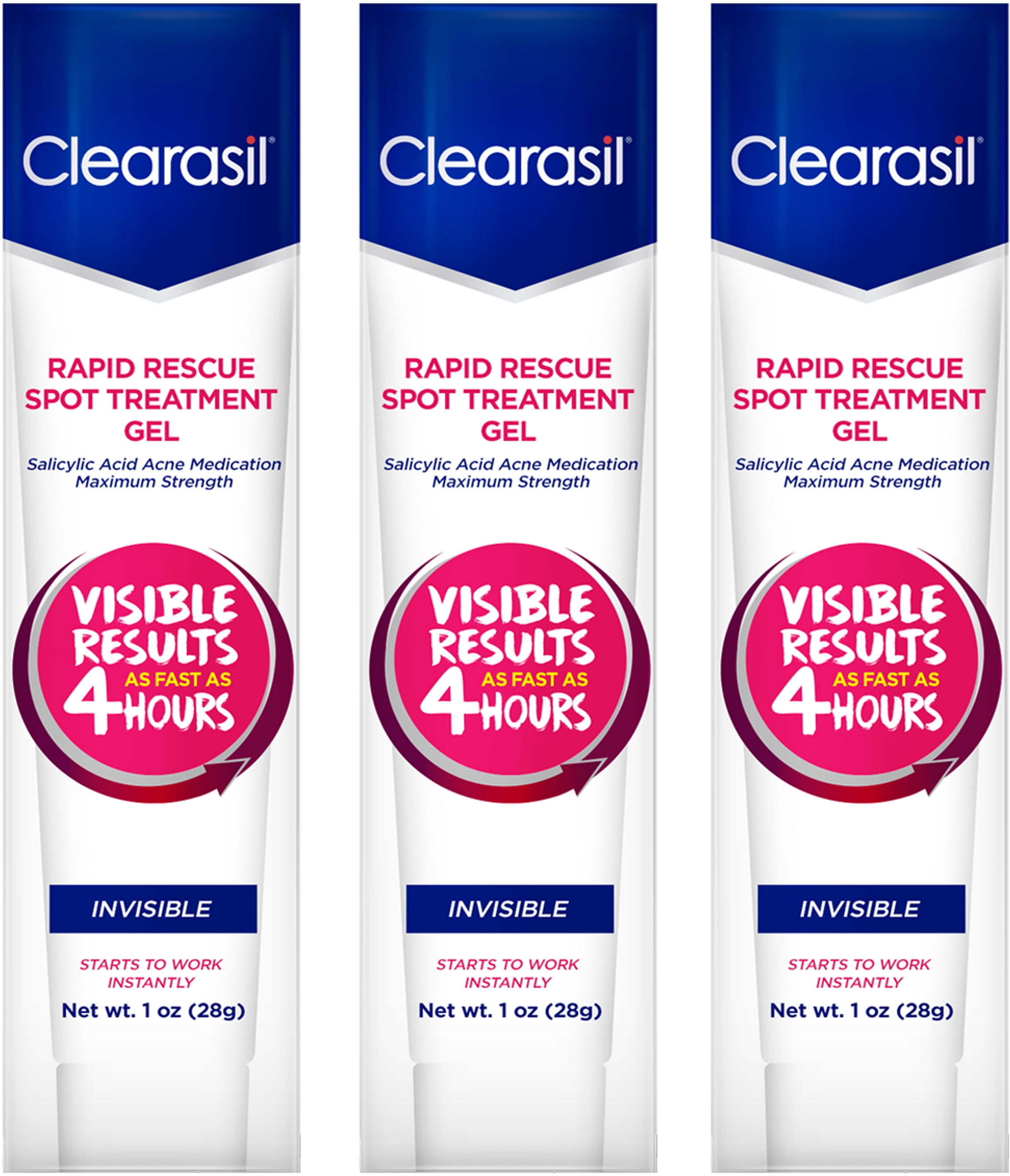 Clearasil Salicylic Acid Rapid Rescue Acne Spot Treatment Gel, 1 oz, 3 ...