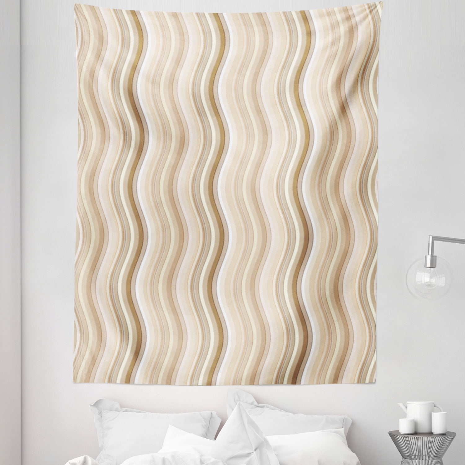Tan Tapestry, Wavy Curvy Lines Flowing in Vertical Direction Swirl ...