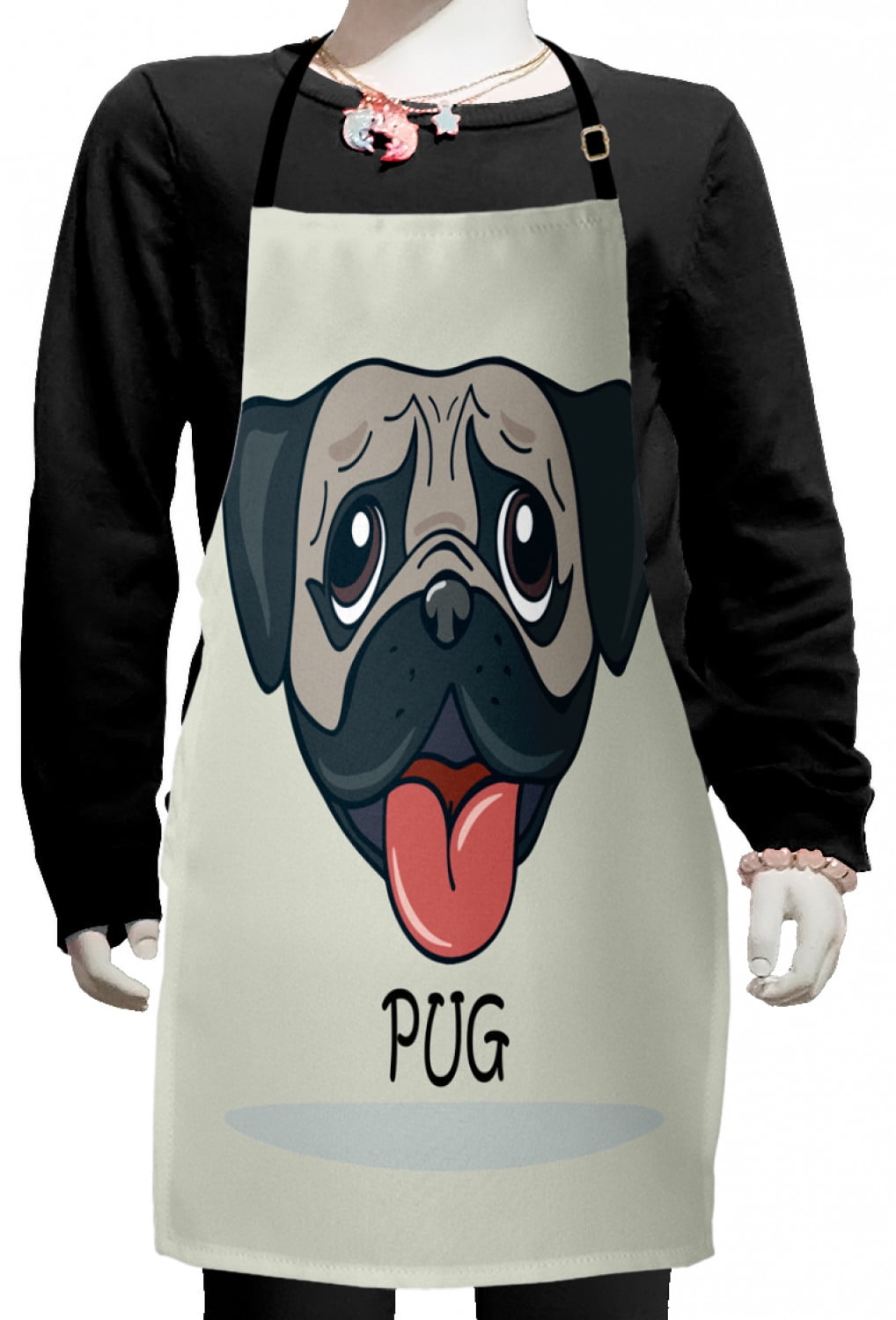 Pug Kids Apron, Cartoon Pug Dog Caricature with Its Tongue out Happy ...