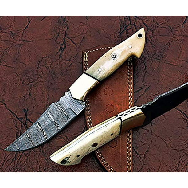 9" Long Trailing Point Blade Skinning Knife, Hand Forged Ladder Pattern ...