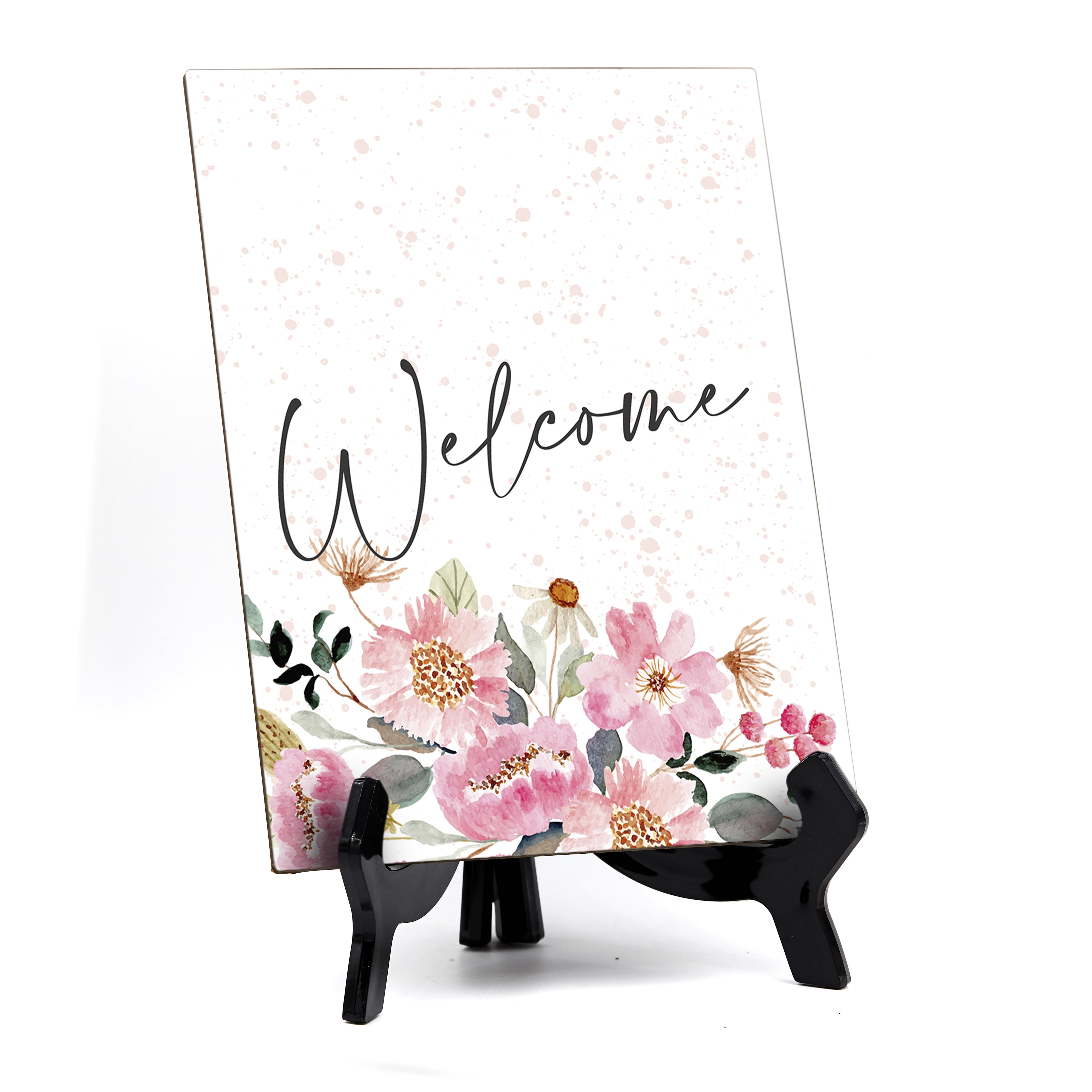 Signs ByLITA Welcome Table Sign with Easel, Floral Watercolor Design (6 ...