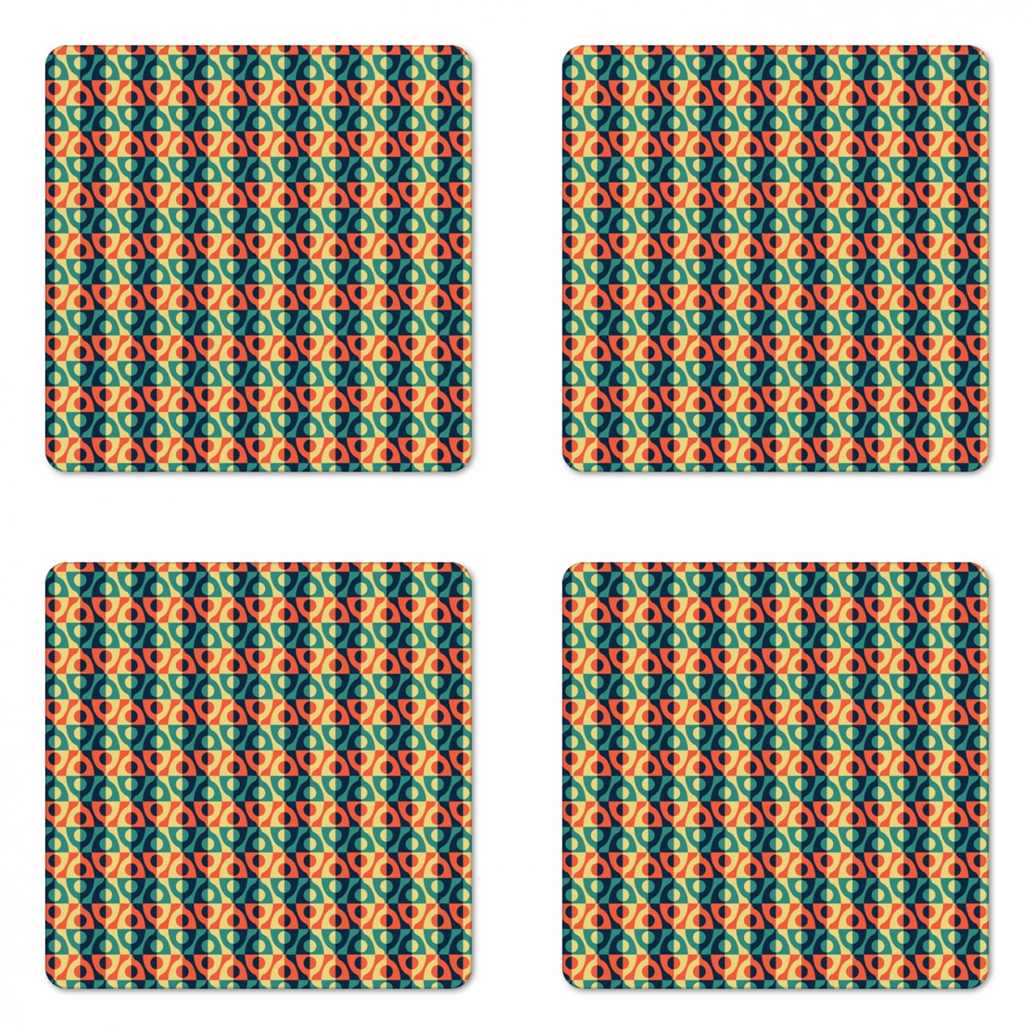 Geometric Coaster Set of 4, Checkered Grid Style Squares Pattern with ...
