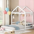 Euroco Solid Wood Full Size House Bed Frame for Kids with Roof, Floor ...