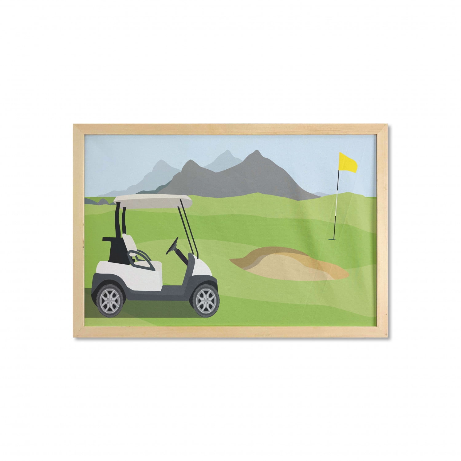 Golf Course Scene Wall Art with Frame, Cartoonish Golf Club Themed ...
