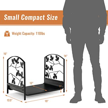 Costway Metal Firewood Rack with Indoor Wood Storage & Canvas Tote ...