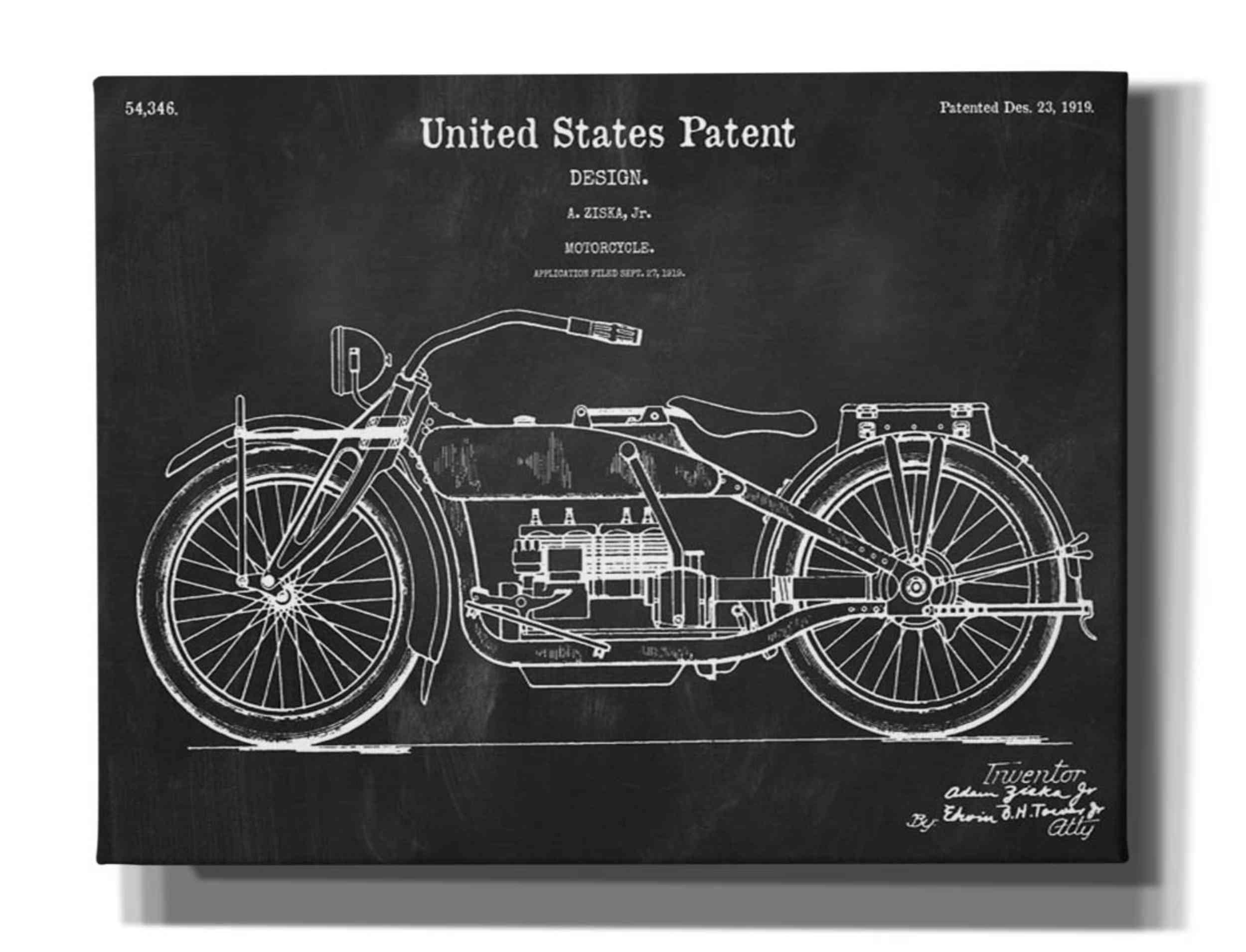 Epic Graffiti "Vintage Motorcycle Blueprint Patent Chalkboard" Giclee ...