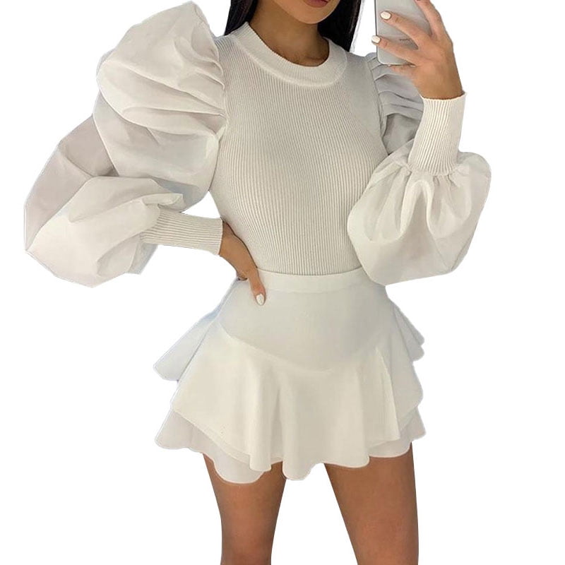 Multitrust Women Long Puff Sleeve Blouse Shirts Solid Elegant Blouse ...