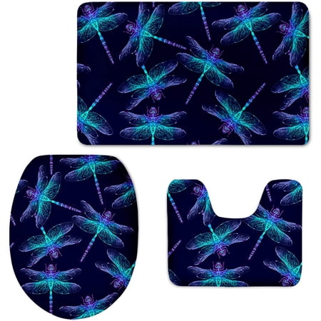 CPDD Dragonfly 3 Piece Bathroom Rug Set Includes Bath Rug, Contour Mat ...