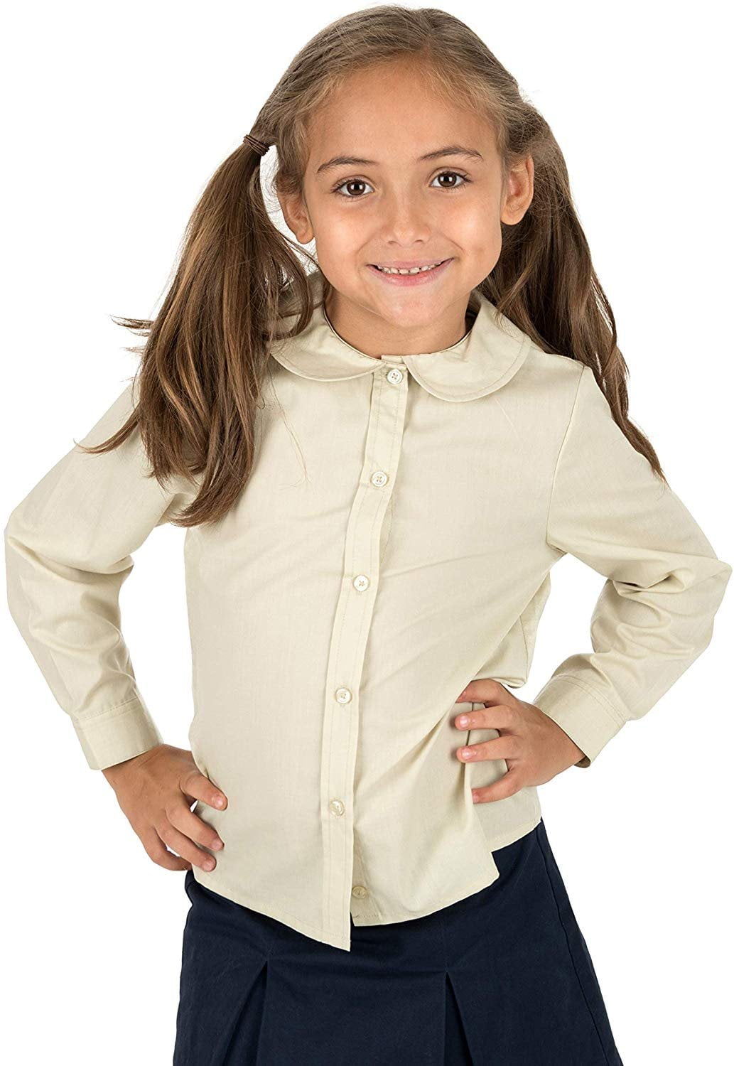 Leveret Kids & Toddler Girls Long Sleeve Uniform Cotton Dress Shirt ...