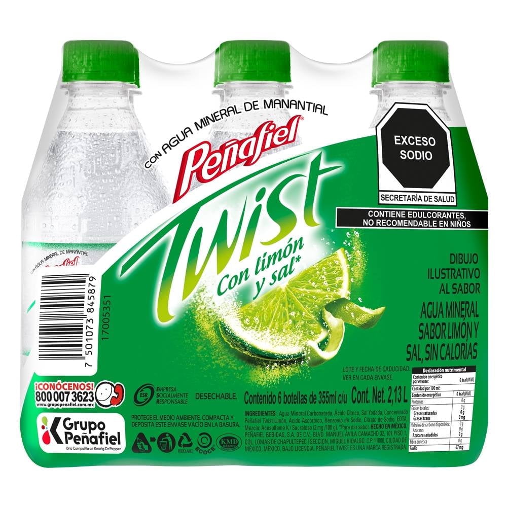 Agua mineral Peñafiel Twist limón 355ml | Walmart en línea