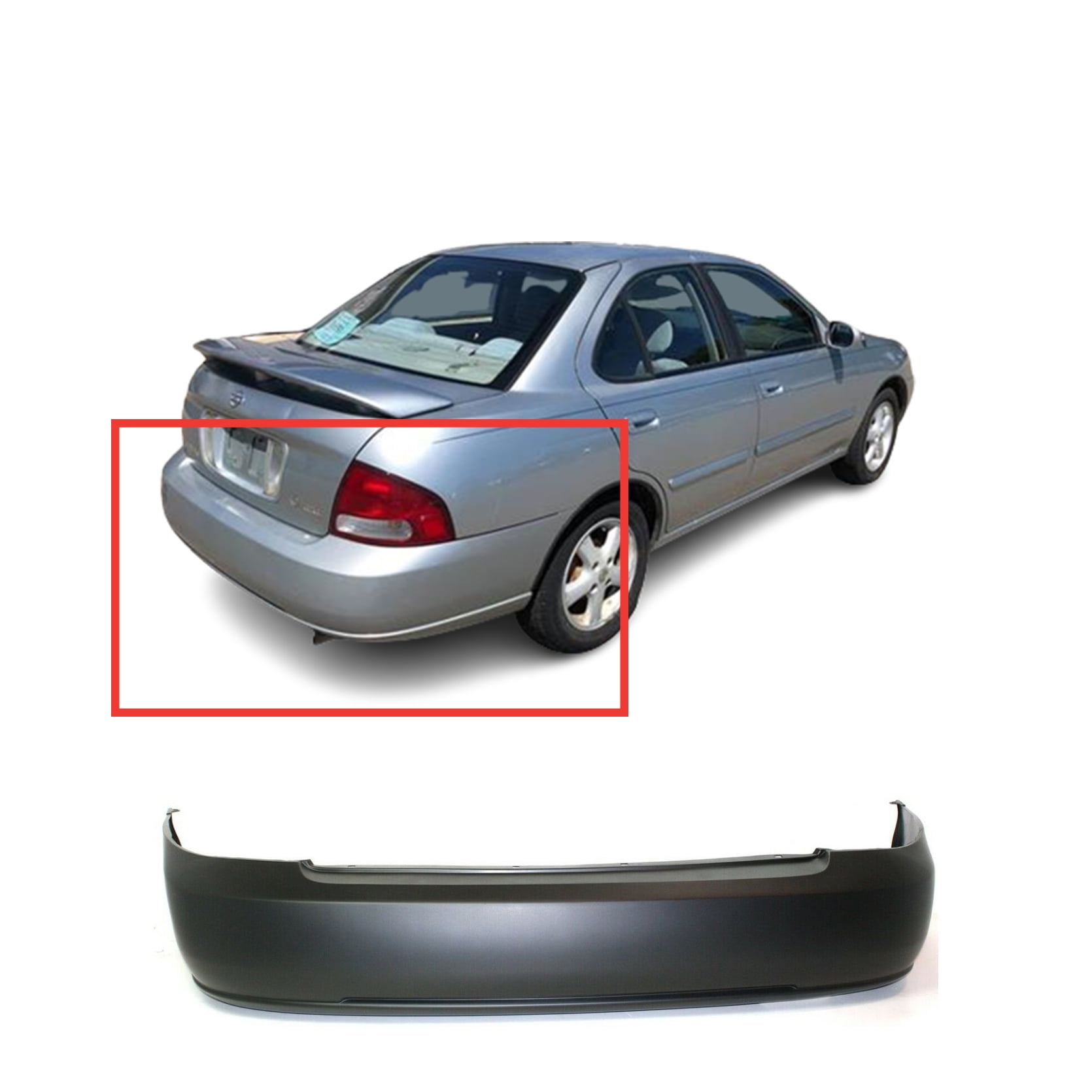 Rear Bumper Cover For 2000-2003 Nissan Sentra Primed w/ Side Marker ...