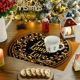 7 Piece Linen Table Runner and Placemats Set, Live Laugh Love Gold ...