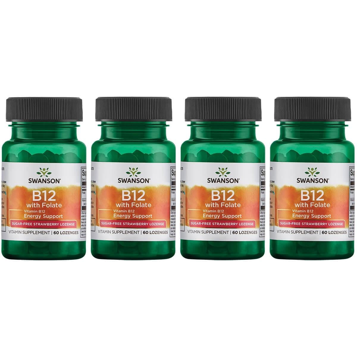 Swanson Vitamin B12 with Folate - Sugar-Free Strawberry 60 Loz 4 Pack ...