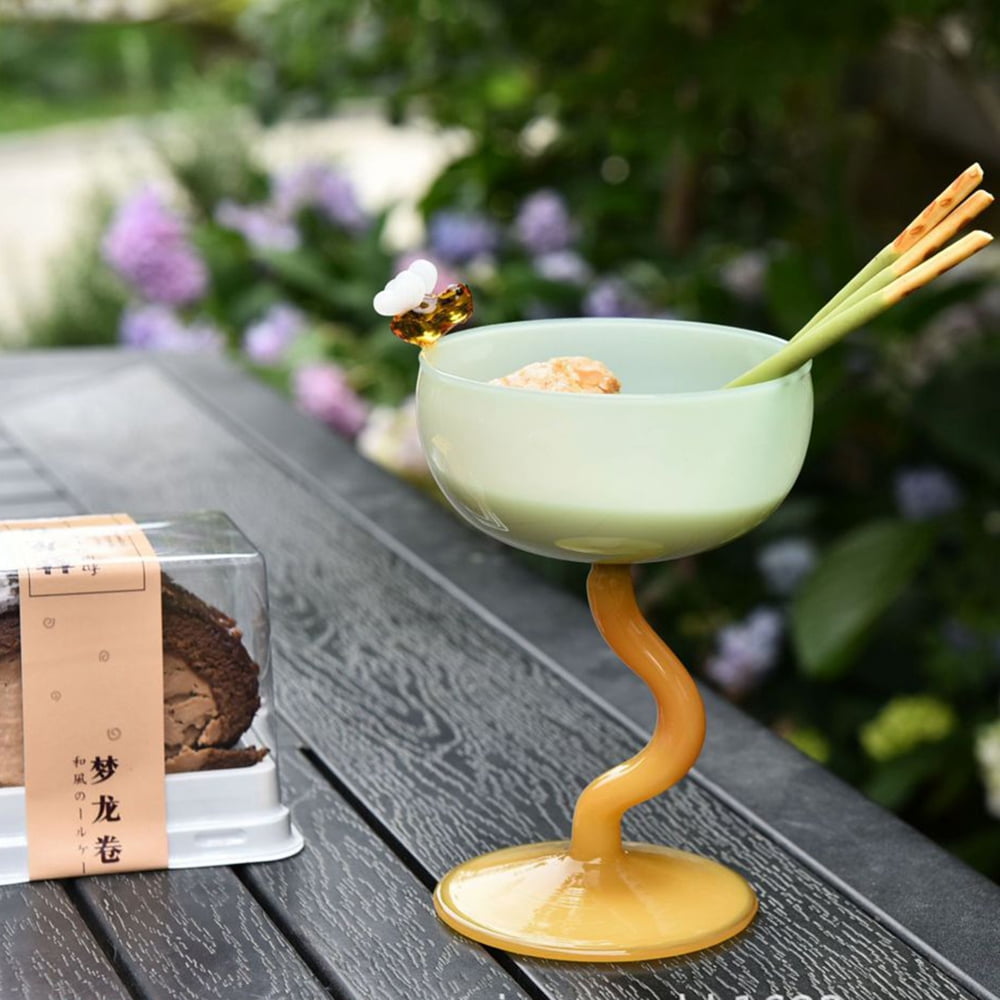 Transparent Glass Cute Lemon Peach Rose Bee Flower Hand-painted Goblet ...