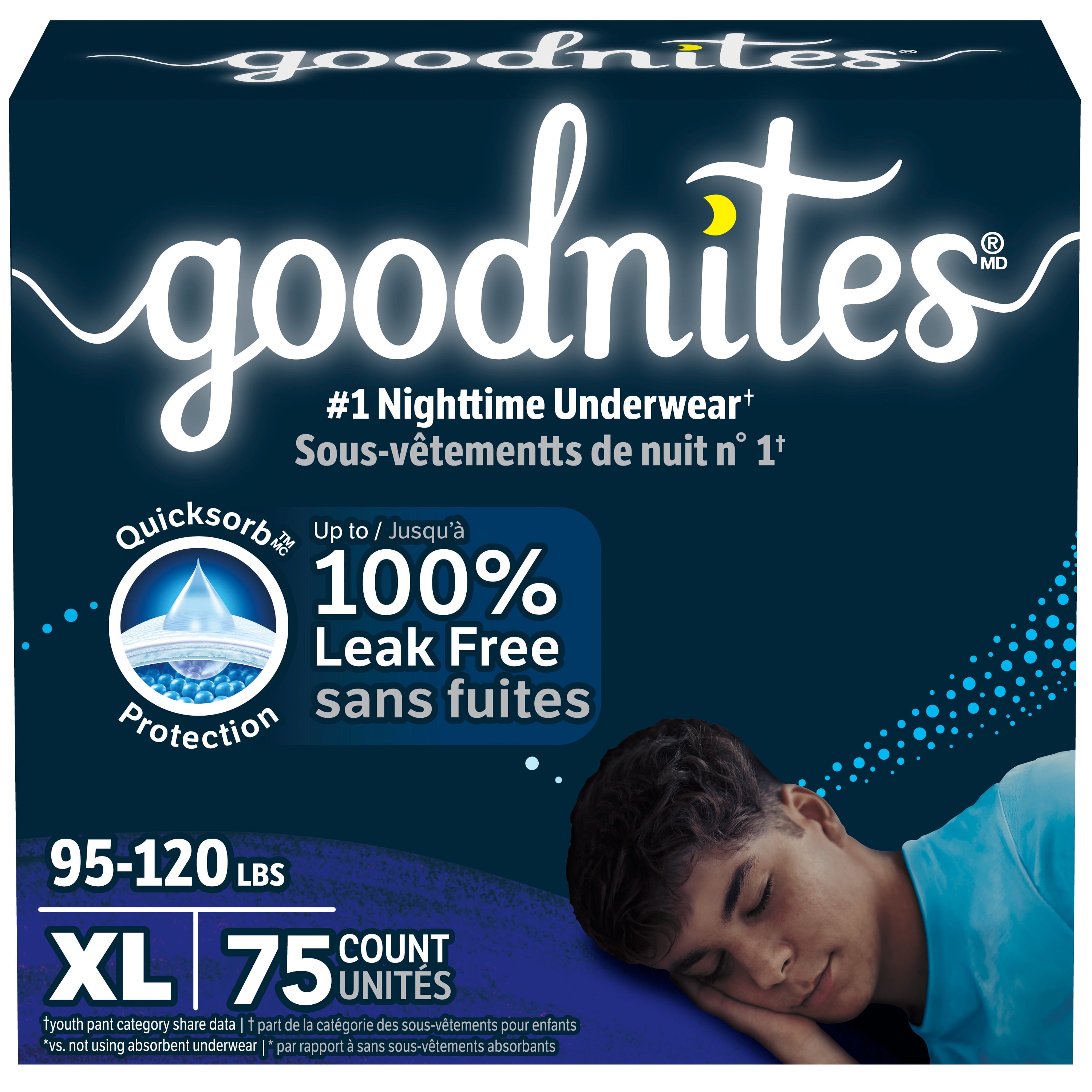 Goodnites Boys' Nighttime Bedwetting Underwear, Size XL (95-120 lbs ...
