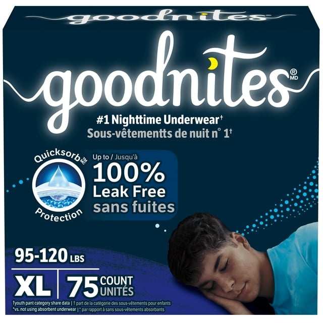 Goodnites Boys' Nighttime Bedwetting Underwear, Size XL (95-120 lbs ...