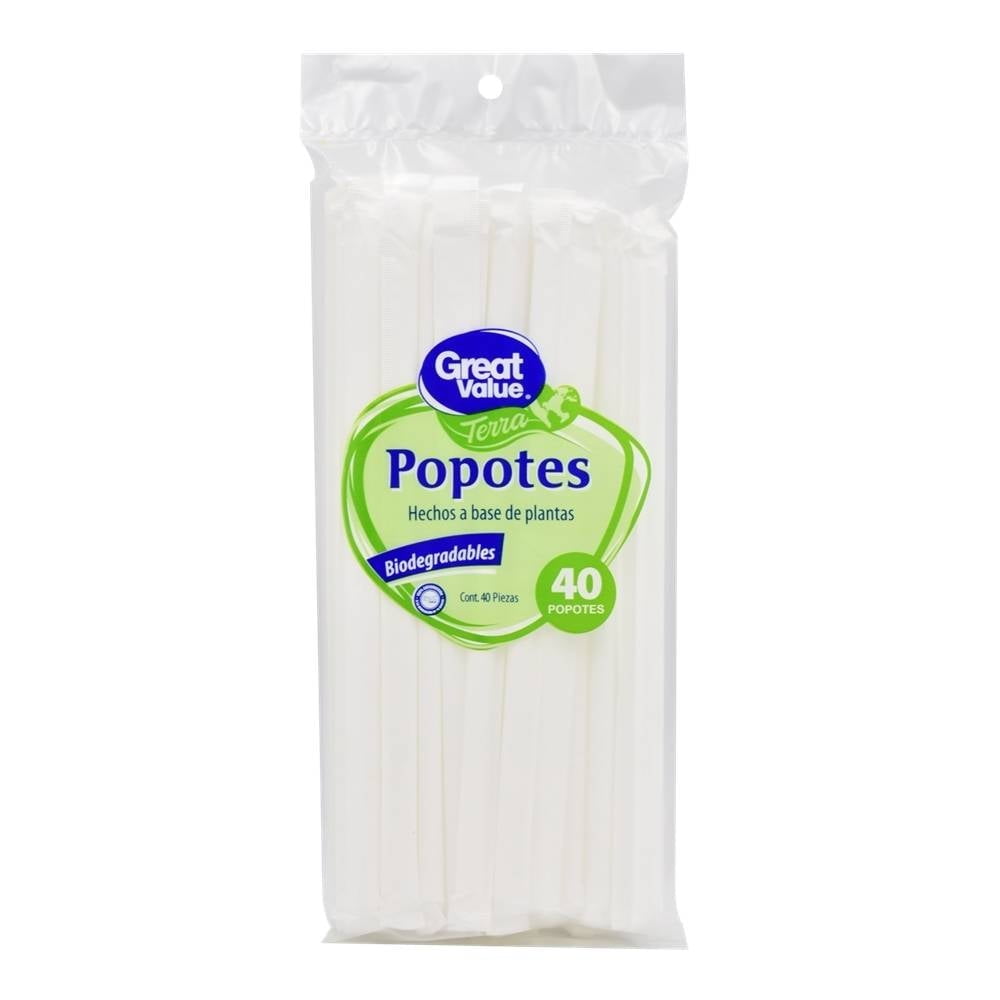 Popotes Great Value biodegradables 40 pzas | Bodega Aurrera en línea