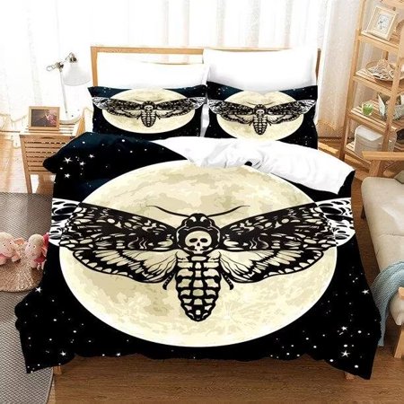 Datura Death Moth Pattern Duvet Cover Black Background Moon Moth ...
