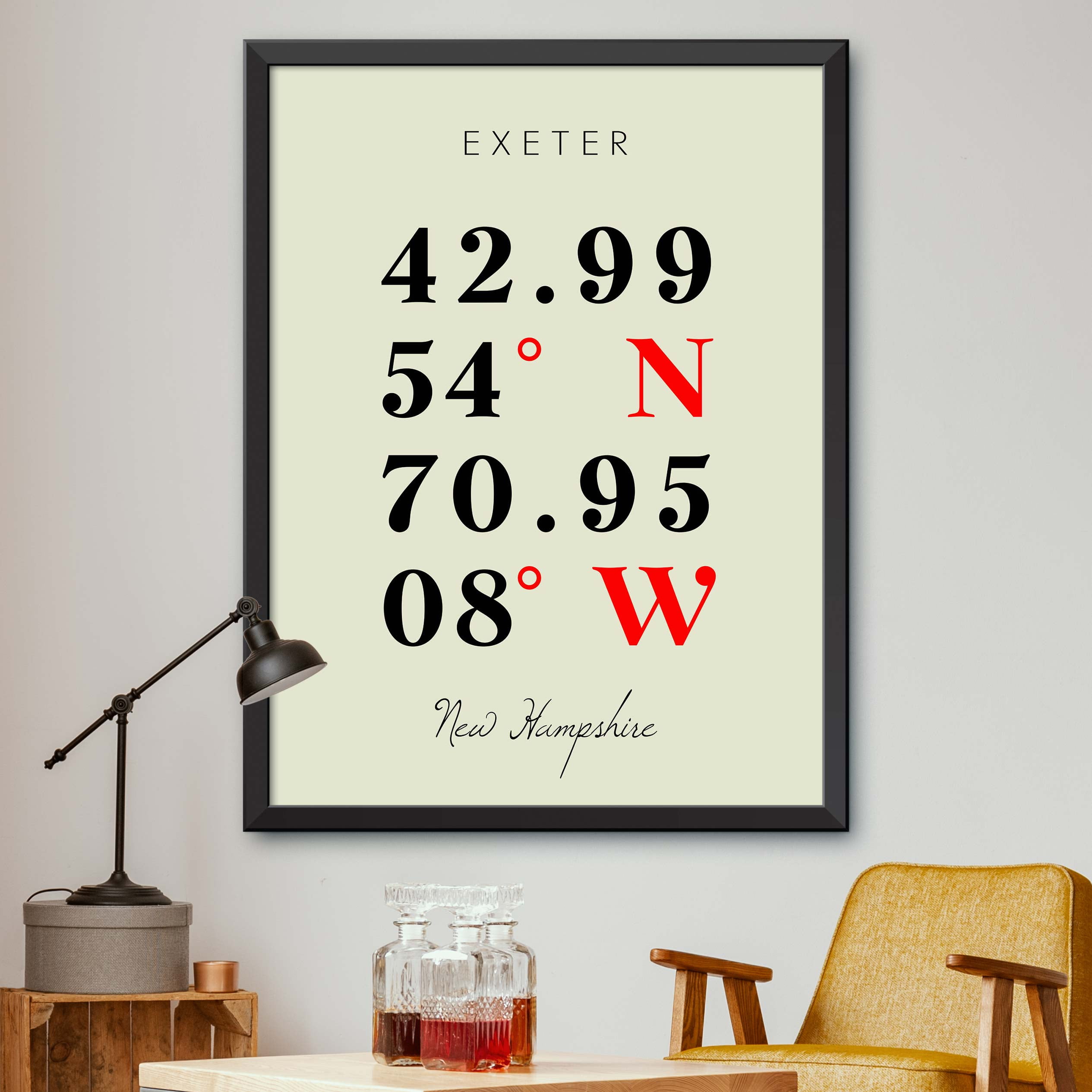 Map of Exeter, New Hampshire, Multiline Coordinates Colored (8x10 ...