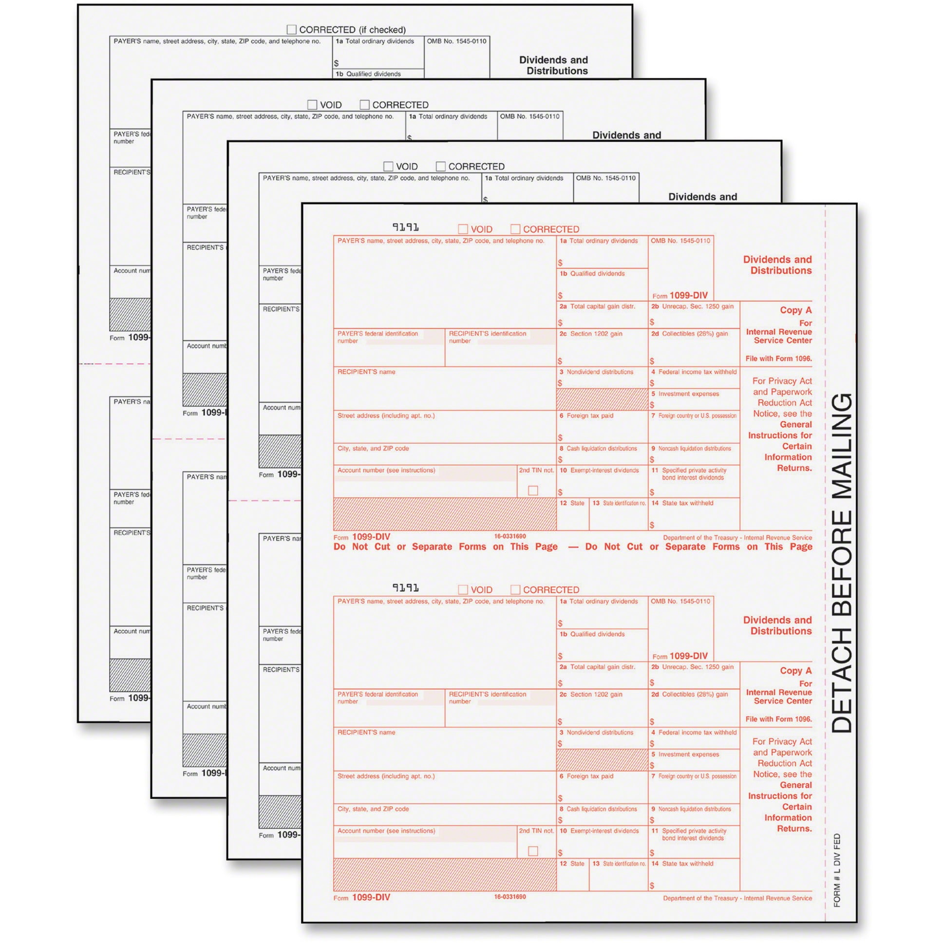 1099-Div Tax Forms, Five-Part Carbonless, 5.5 X 8, 2/page, (24) 1099s ...