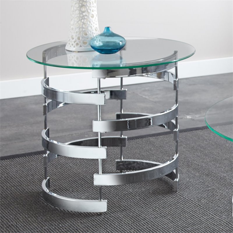 Steve Silver Tayside Rumfelt Round Glass Top End Table in Chrome ...