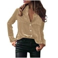 Dianli Women's Gold Velvet Button Shirt Jacket Loose Pocket Hem Side ...