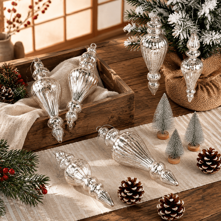 Mercury Glass Finial Christmas Ornaments, 12-Piece Set, Vintage Design ...