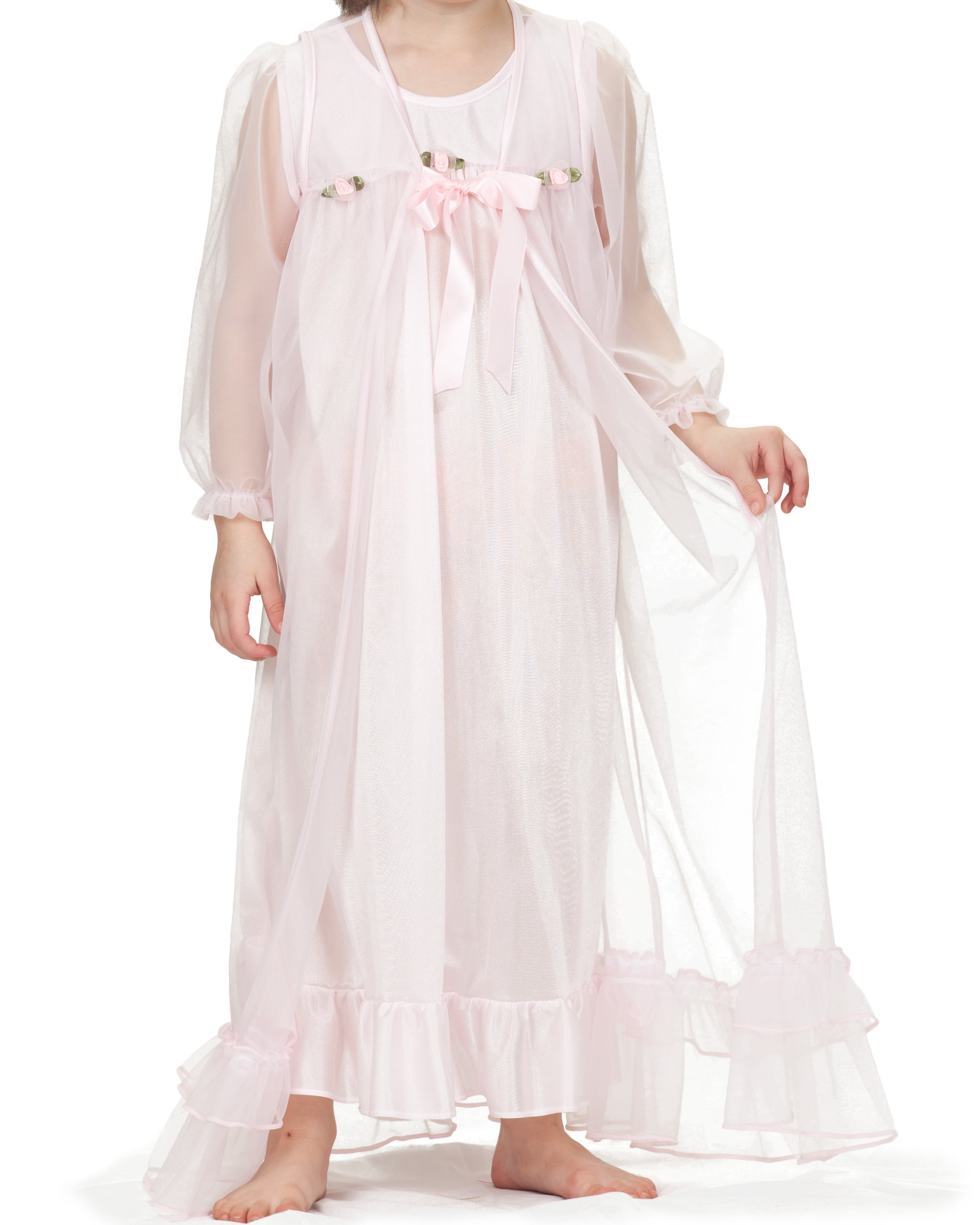 Laura Dare Laura Dare Long Sleeve Fancy Peignoir Set In Solid Colors 2t 14