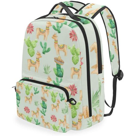 Llama And Cacti School Backpack Detachable Student Bookbag Travel Bag ...