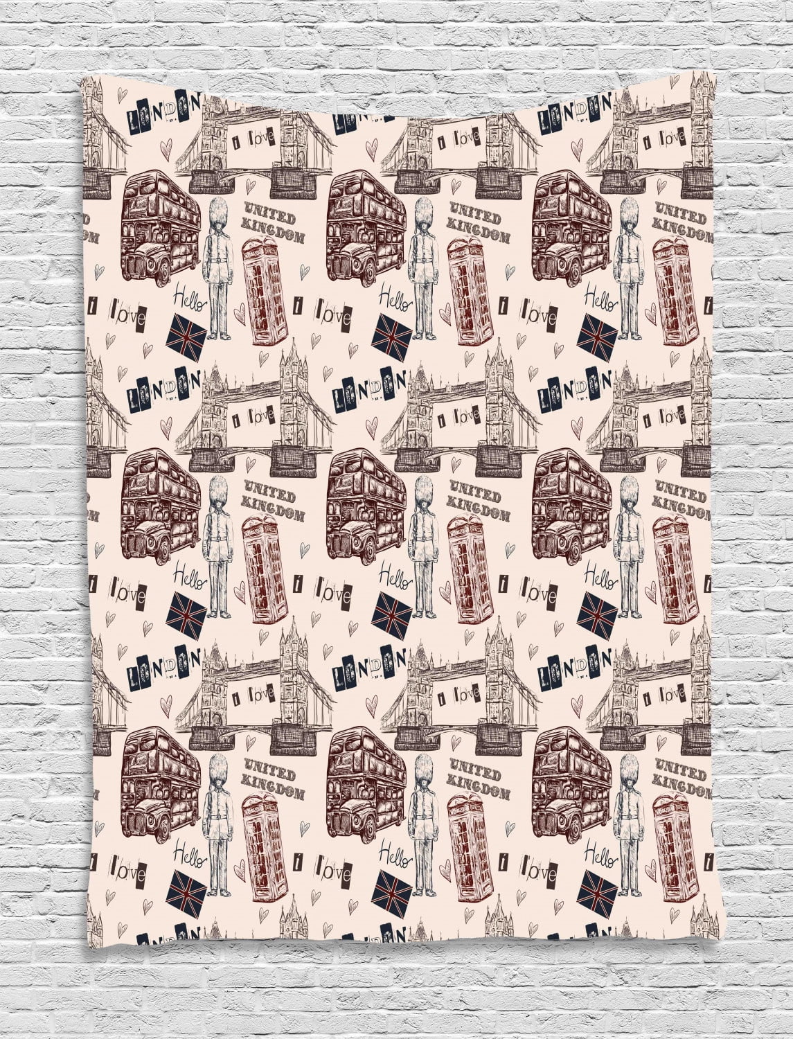 Modern Decor Tapestry, London United Kingdom Print with City Signs Bus ...