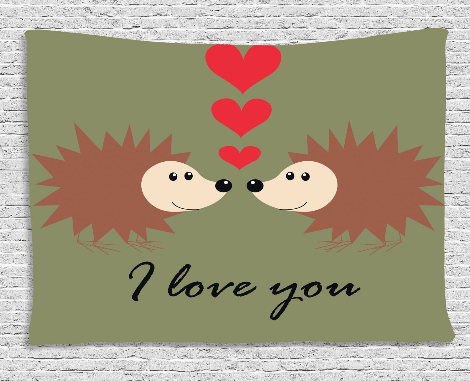 Hedgehog Tapestry, Loving Hedgehog Couple Exchange Glances with Heart ...