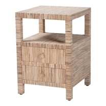 bali & pari Hannah Bohemian Nightstand with Drawer, Natural Grasscloth ...