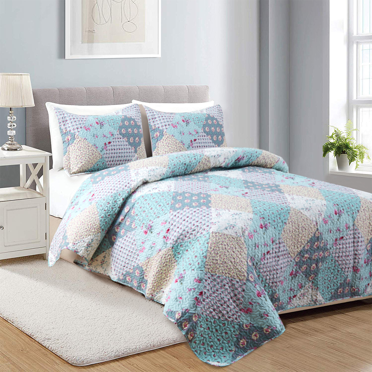 JML Polyester Quilt Sets, Full/Queen, Blue, 3-Pieces - Walmart.com