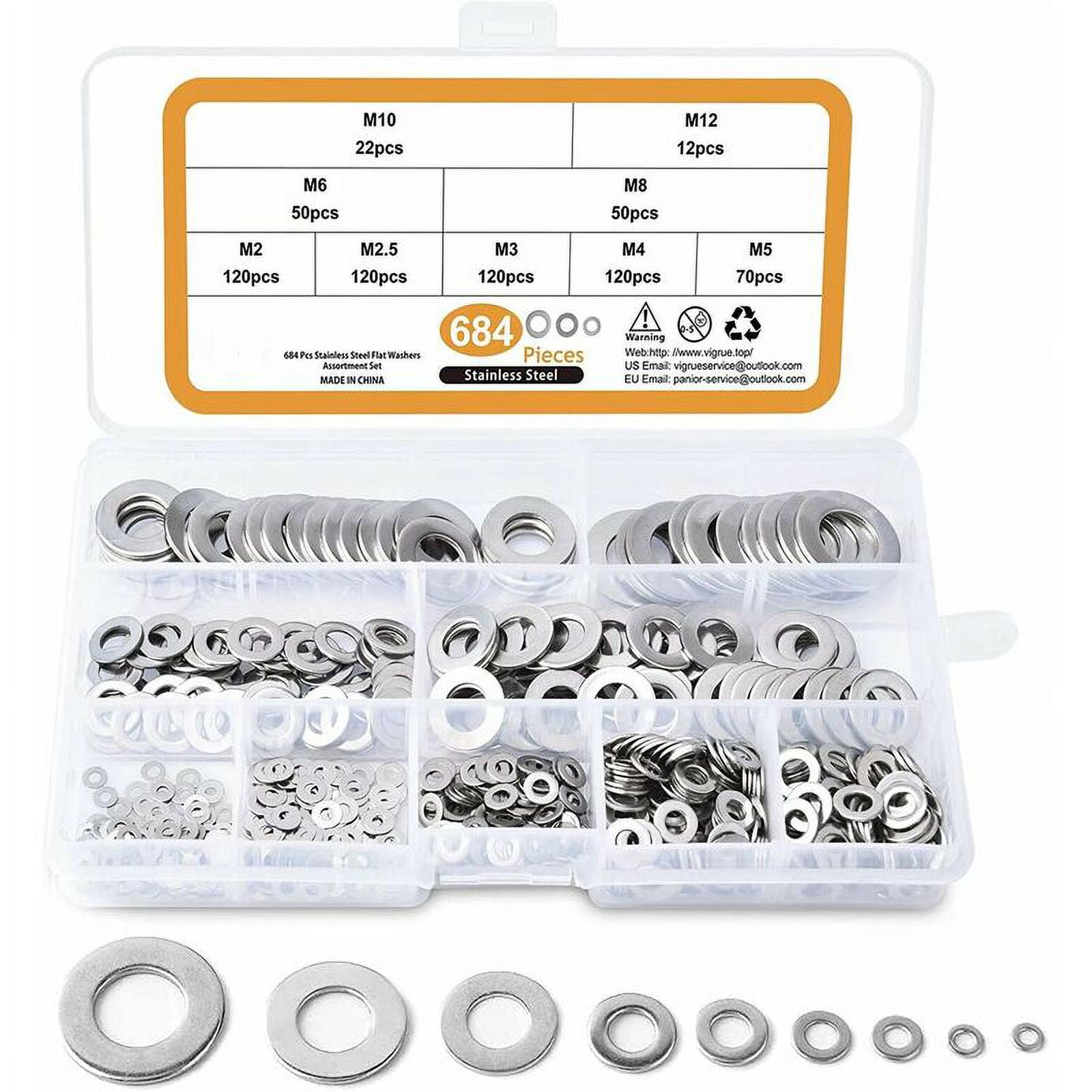 Surtido de arandelas planas de acero inoxidable 304, arandela plana M2 ...