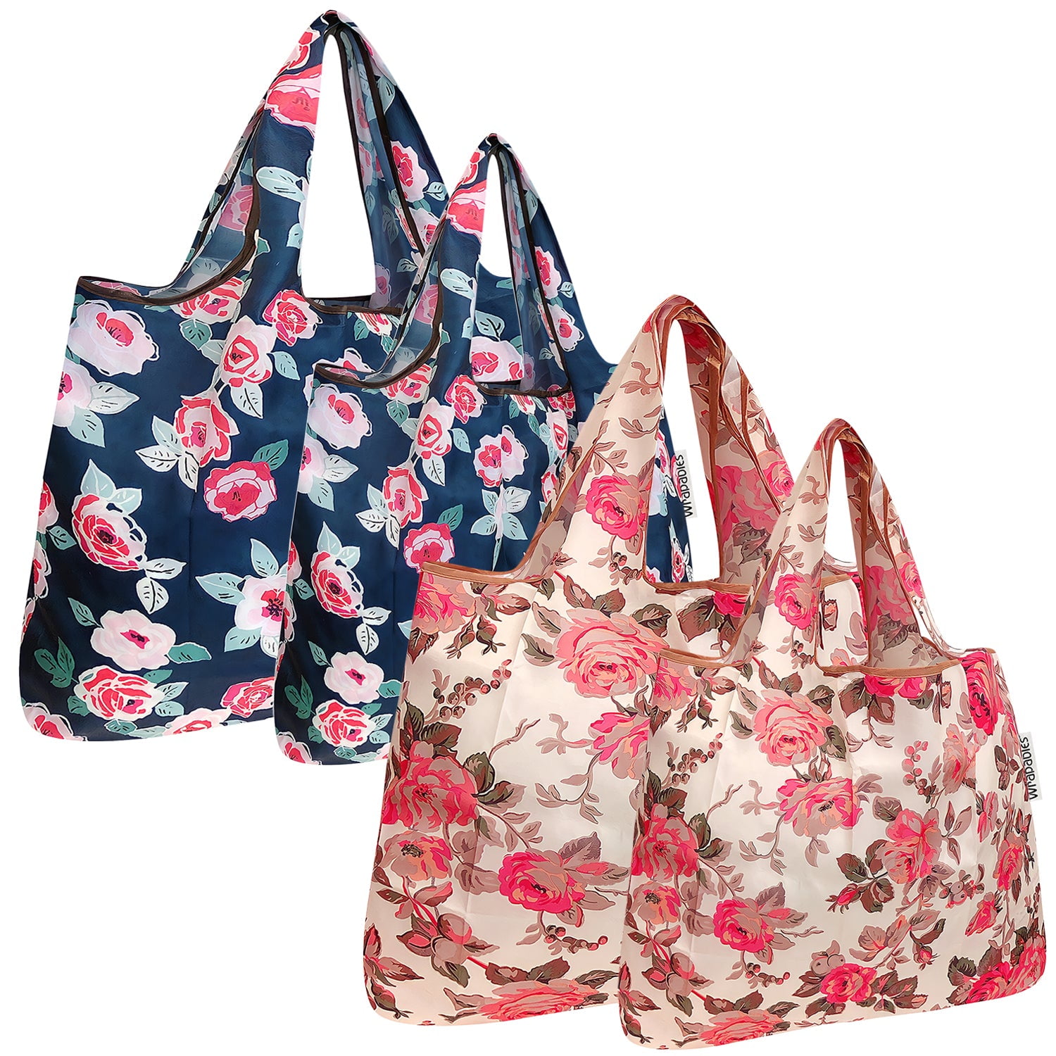 Wrapables Large & Small Foldable Tote Nylon Reusable Grocery Bags, Set ...