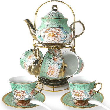 Tea Cup and Saucer Set of 6 (12 pieces), Floral Tea Cups, 8 Oz.Bone ...