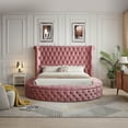 Elizabeth Upholstered Velvet Round Storage Queen Size Bed in Pink Color ...