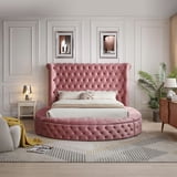 Elizabeth Upholstered Velvet Round Storage Queen Size Bed in Pink Color ...