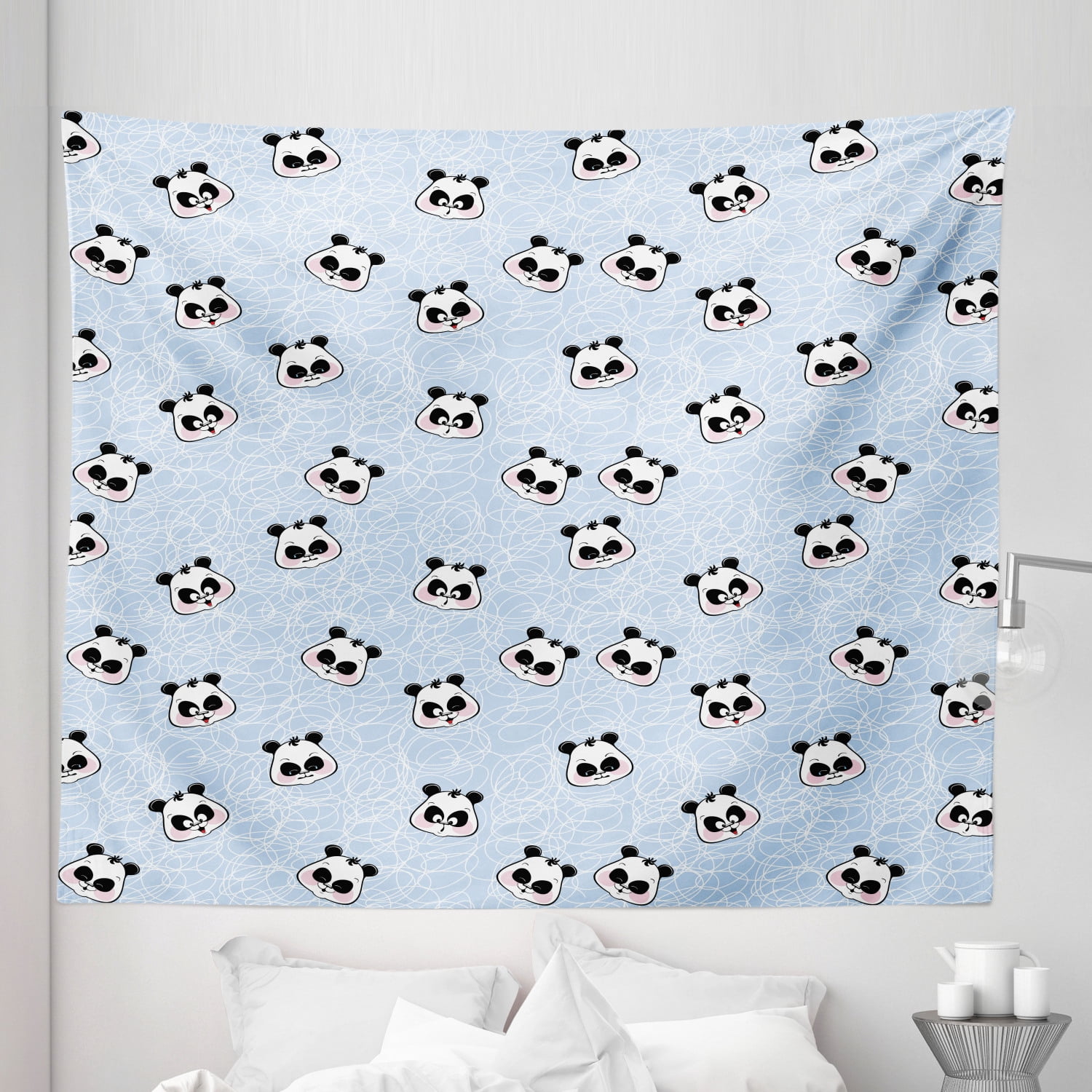 Cartoon Tapestry, Muzzles Panda Illustration with Happy Sad Funny ...