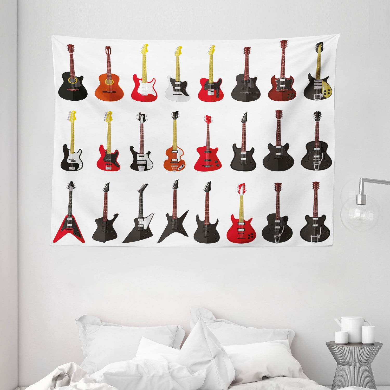 Guitar Tapestry, Musical Instruments Set Pattern with Various Acoustic ...