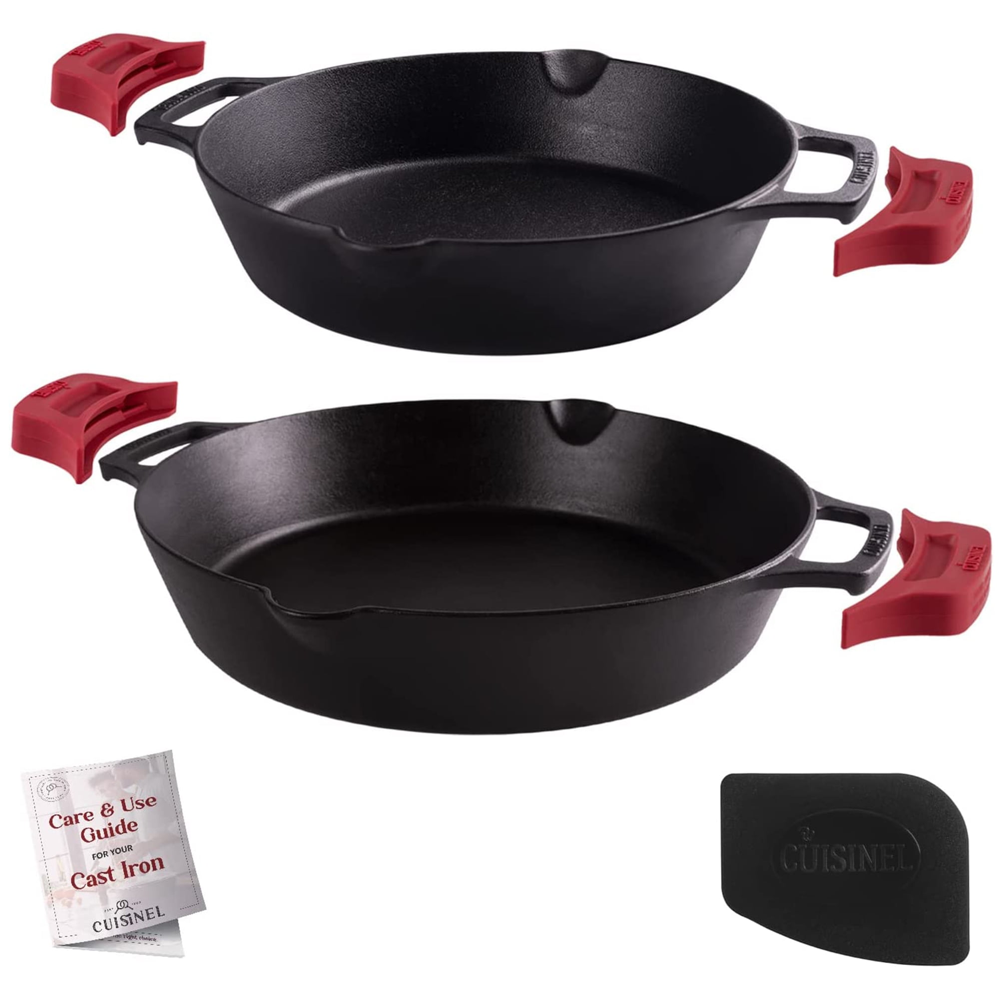 Cuisinel Dual Handle Cast Iron Skillet Pre-Seasoned Kitchen Cookware ...