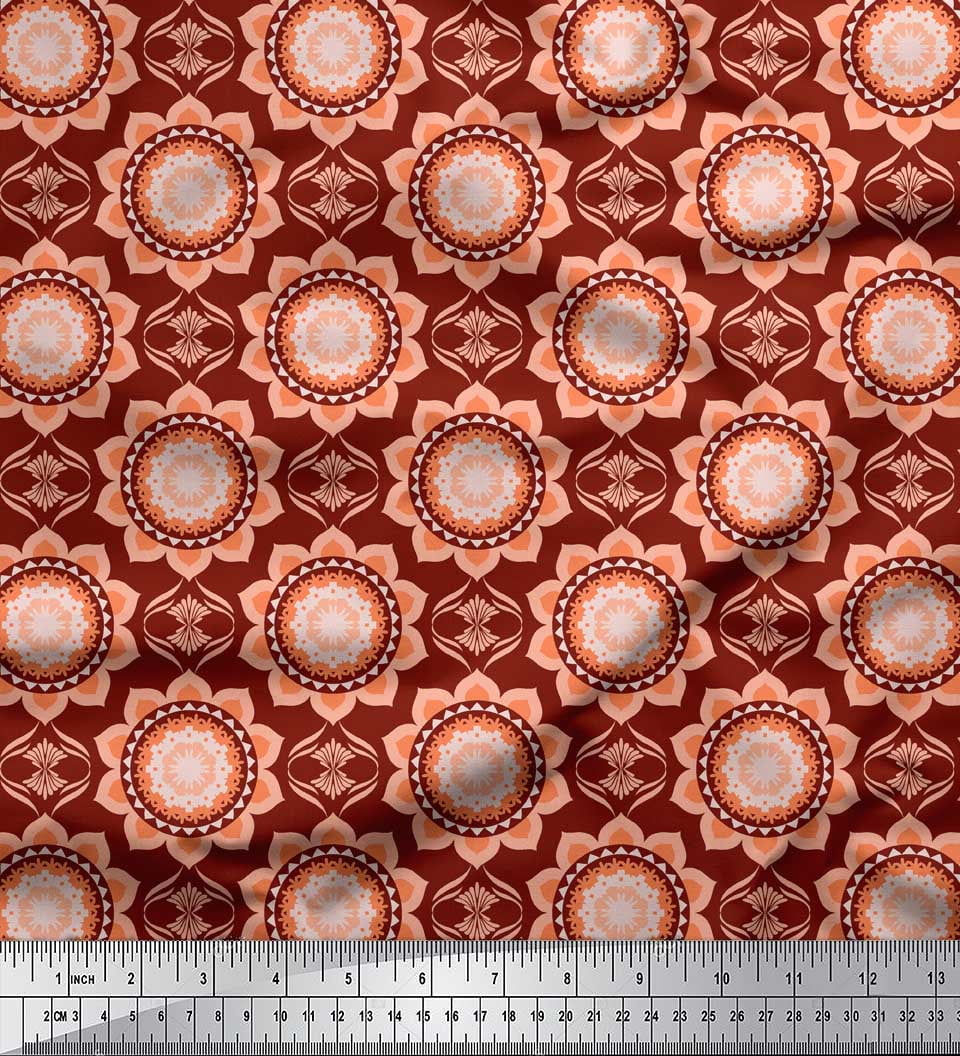 Soimoi Red Cotton Voile Fabric Vector Design Damask Print Fabric by the ...