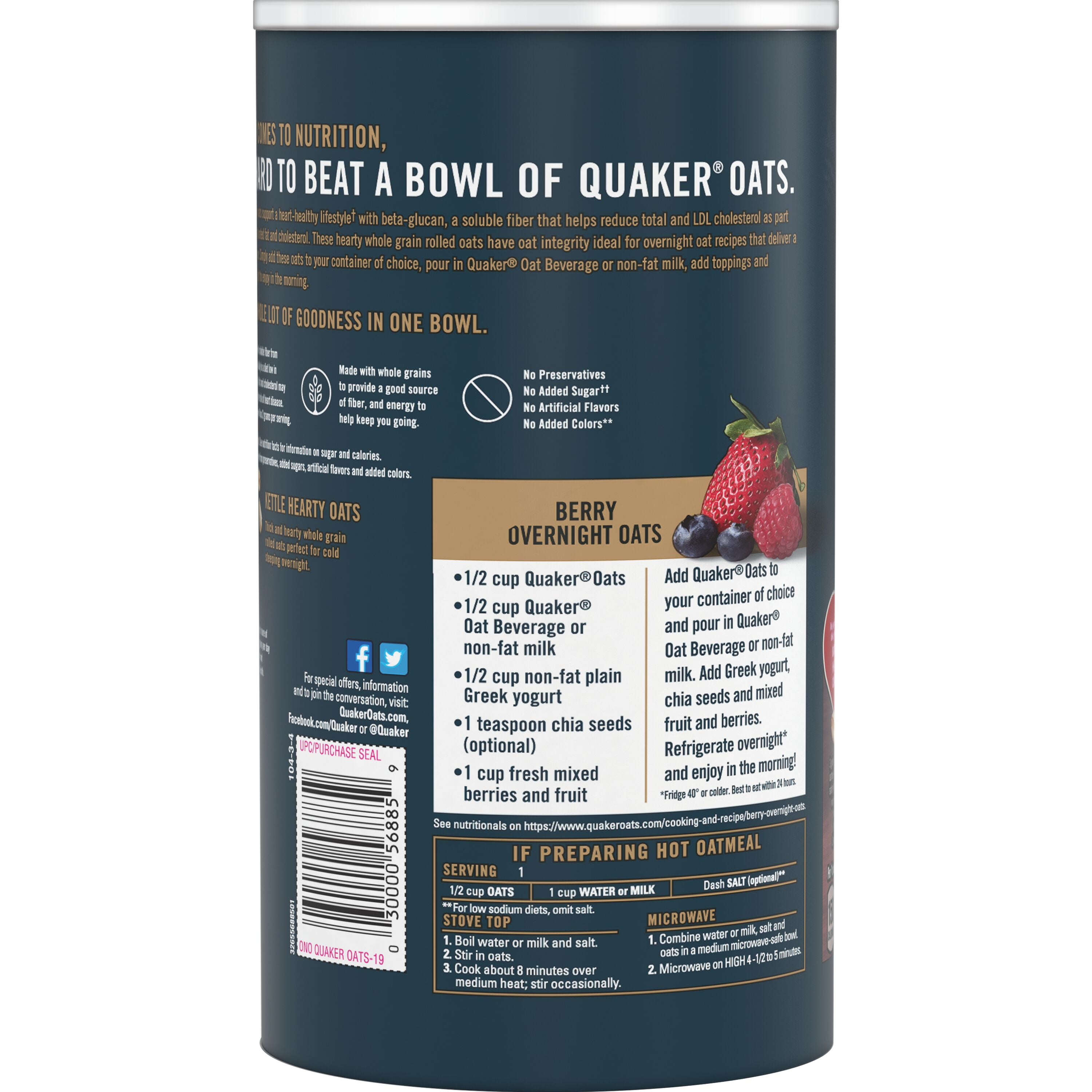 Quaker Rolled Overnight Oats Oatmeal, 19 oz Canister Nepal | Ubuy