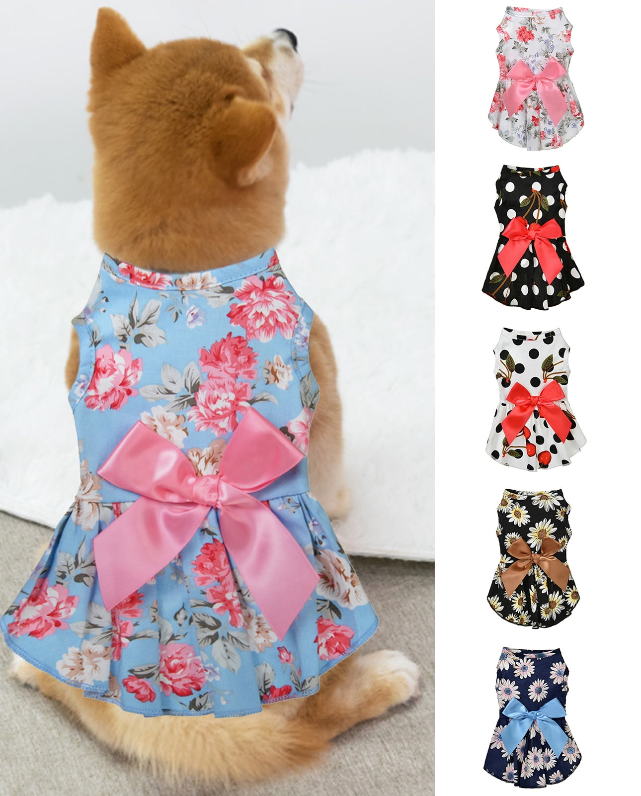 Walbest Dog Dress Dog Princess Bow-Knot Tutu Dress, Cute Floral Flower ...