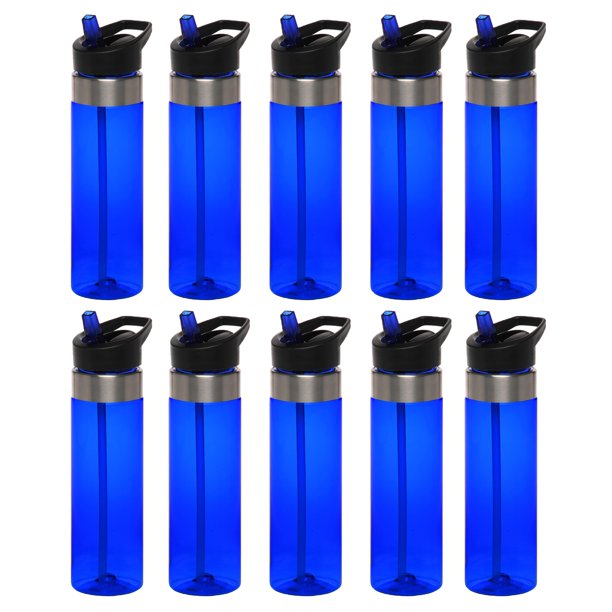 Plastic Water Bottle 24 oz with Inside Straw - BPA Free, Screw-On Cap ...