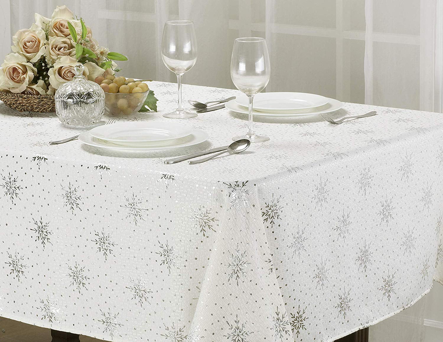 Kashi Home Holiday Decorative Twinkle Collection Tablecloth, Beautiful ...