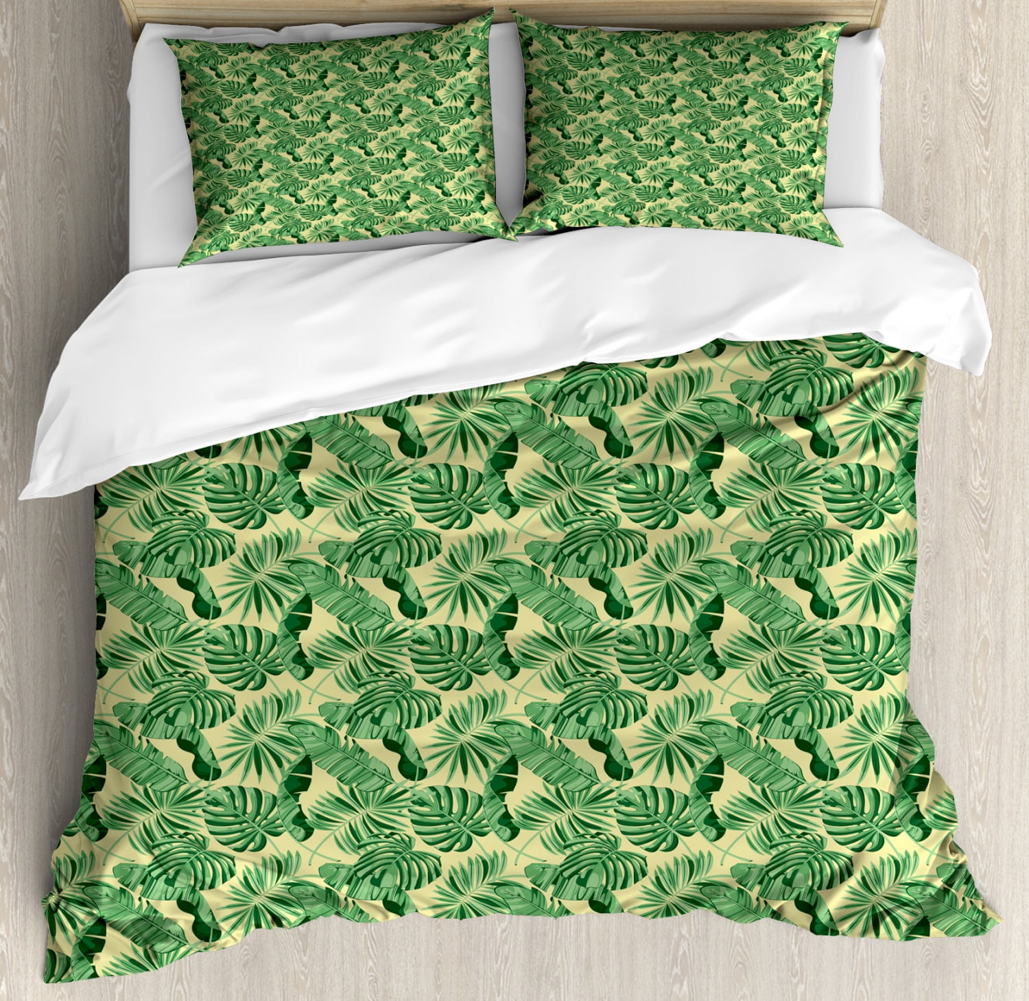 Jungle King Size Duvet Cover Set, Botanical Foliage Pattern Inspired by ...