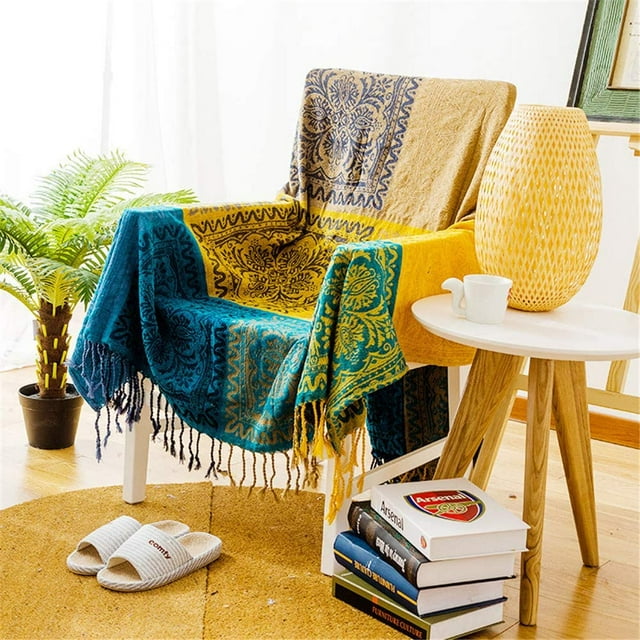 Colorful Boho Throw Blanket for Couch, Chenille Jacquard Reversible ...