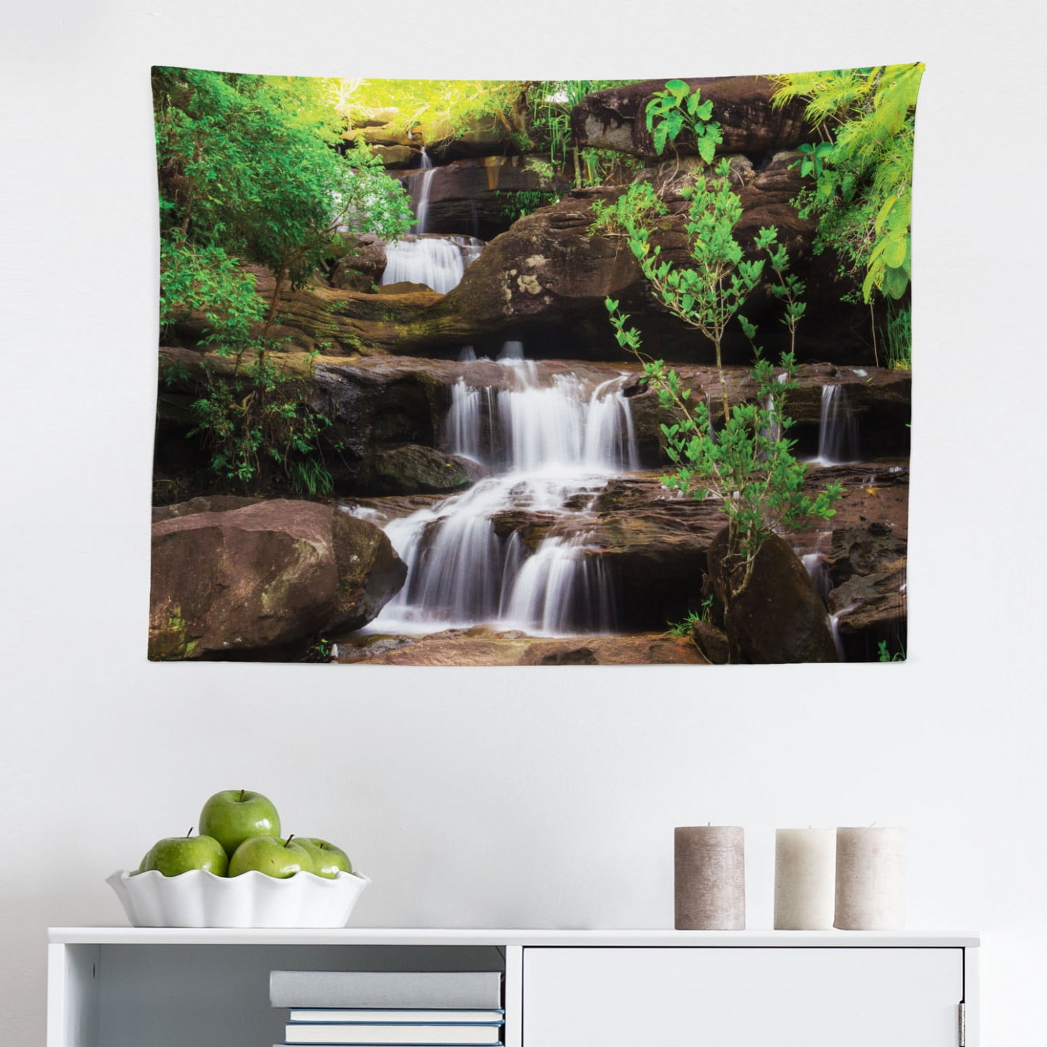 Waterfall Tapestry, Waterfalls Flows Through Giant Rocks Surrounded by ...